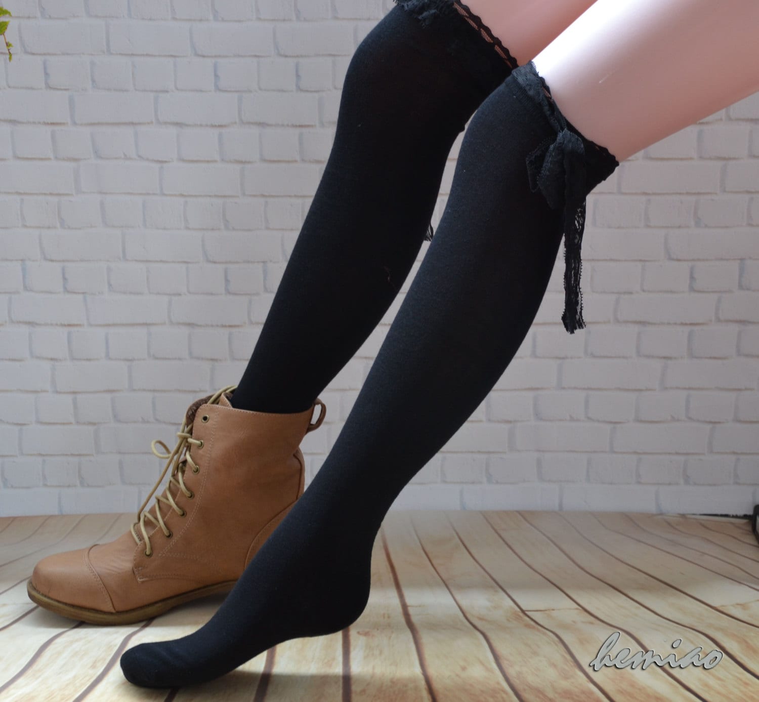 Black Lace Knee High Boot Socks Over the Knee Cotton Boot | Etsy