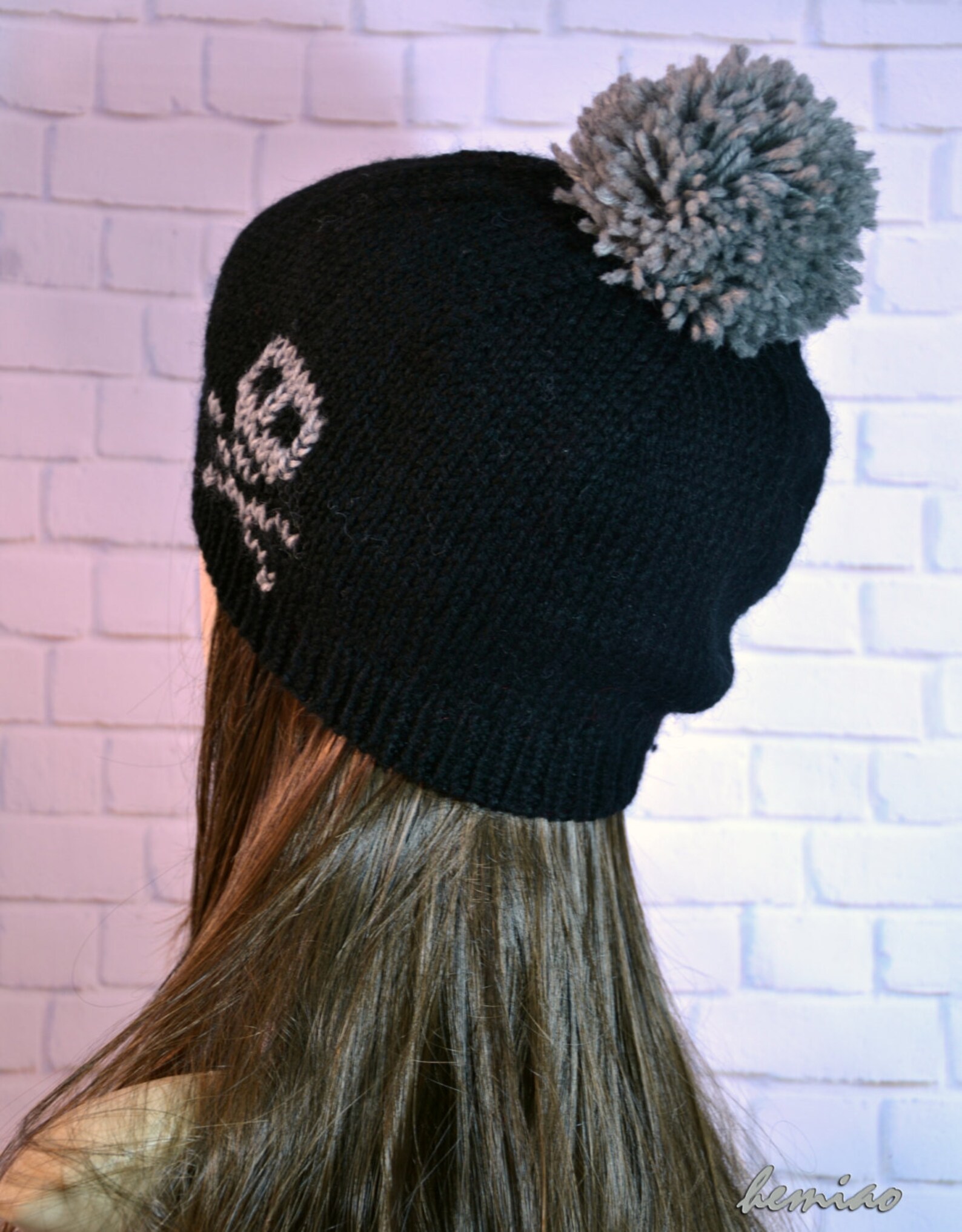 Knitted Skull Hat for Adult hand Knit Woman Pom Pom Hat With - Etsy