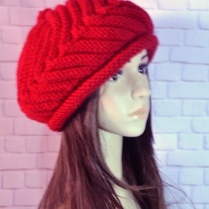 Hand Knit Hat in Red, Knitted Beanie, Women's Knit Hat, Knitted Hat ...