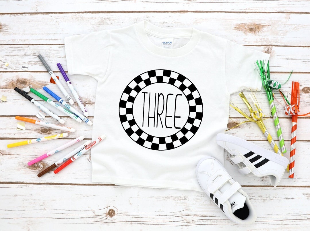 Kids Retro Checkered Birthday Shirt Three,unisex Kids 3rd Birthday Tshirt,kids Checked Tee,third ...