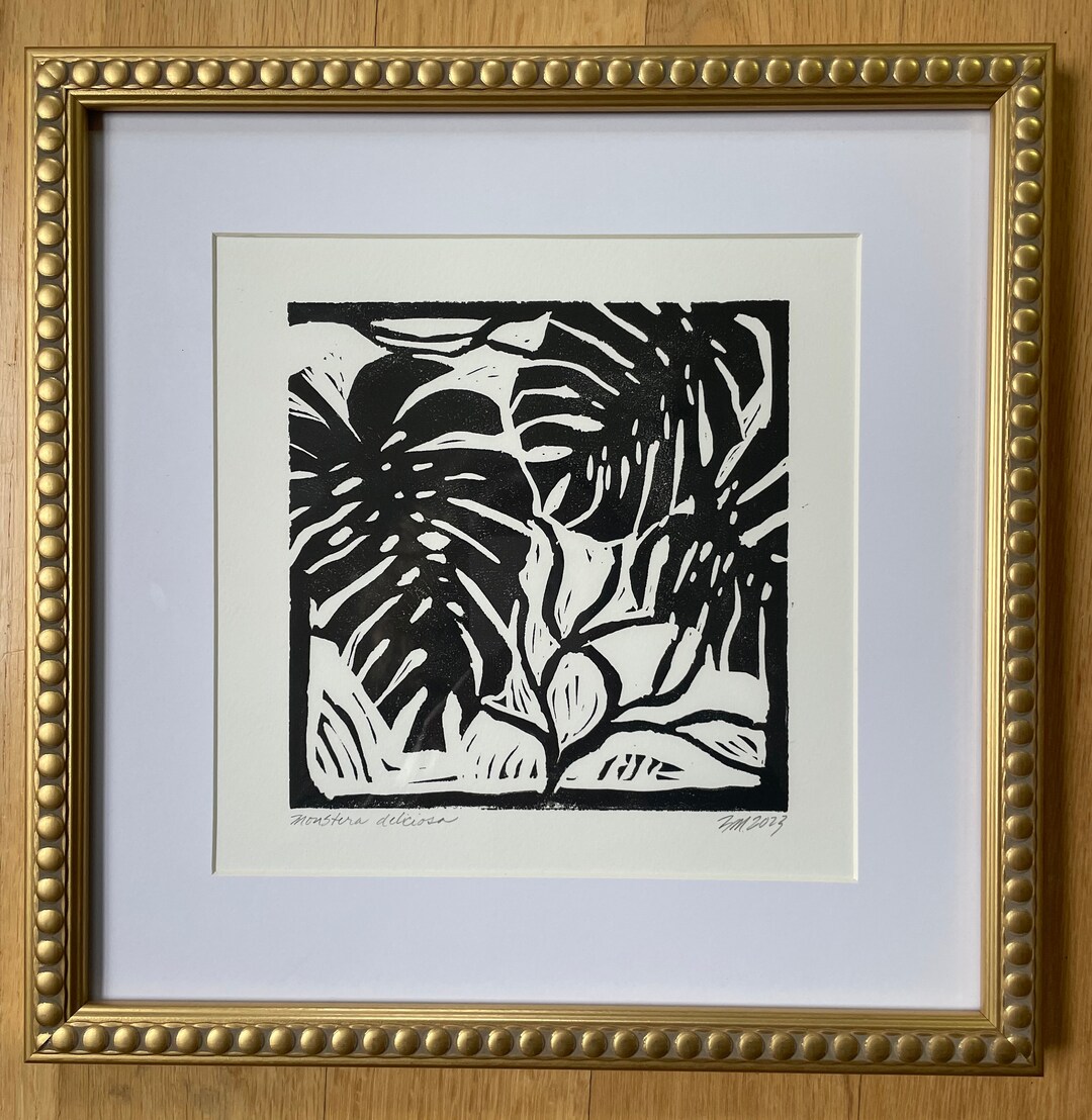Linocut of Monstera Deliciosa in Black Ink - Etsy