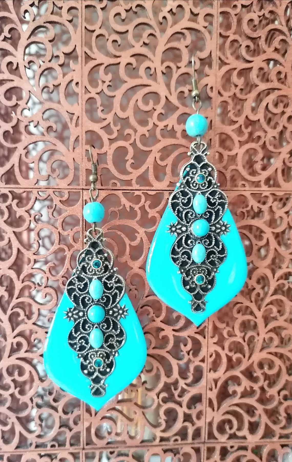 Pendientes turquesa pendientes de gran gota joyas únicas - Etsy España