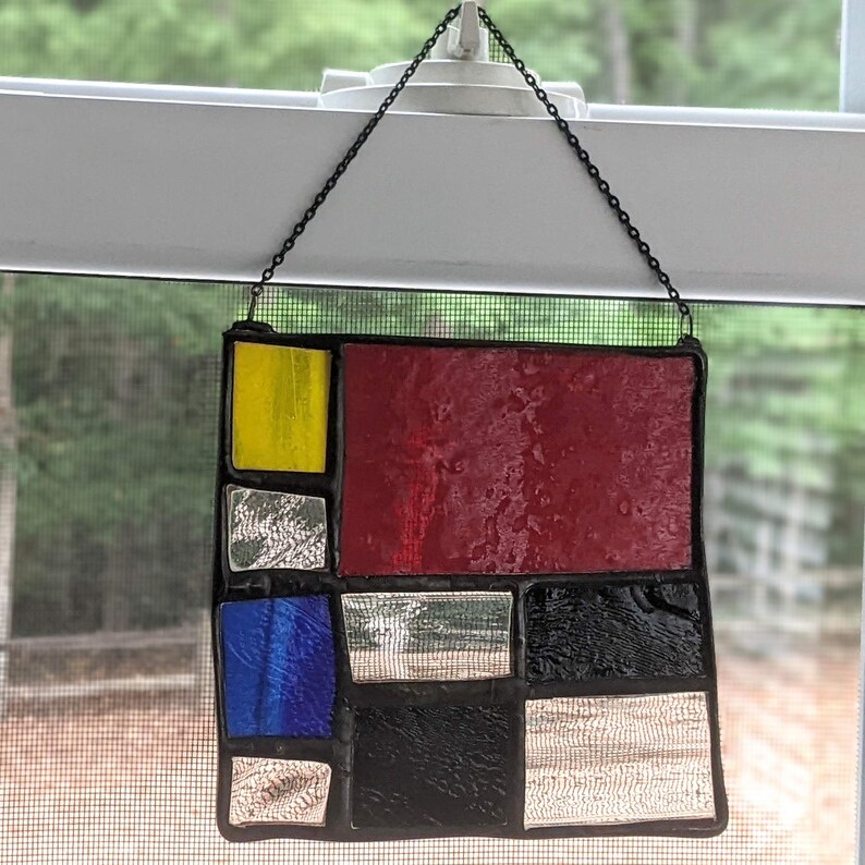 Stained Glass Mondrian-inspired Geometric Cubist Suncatcher Window Decor - Etsy