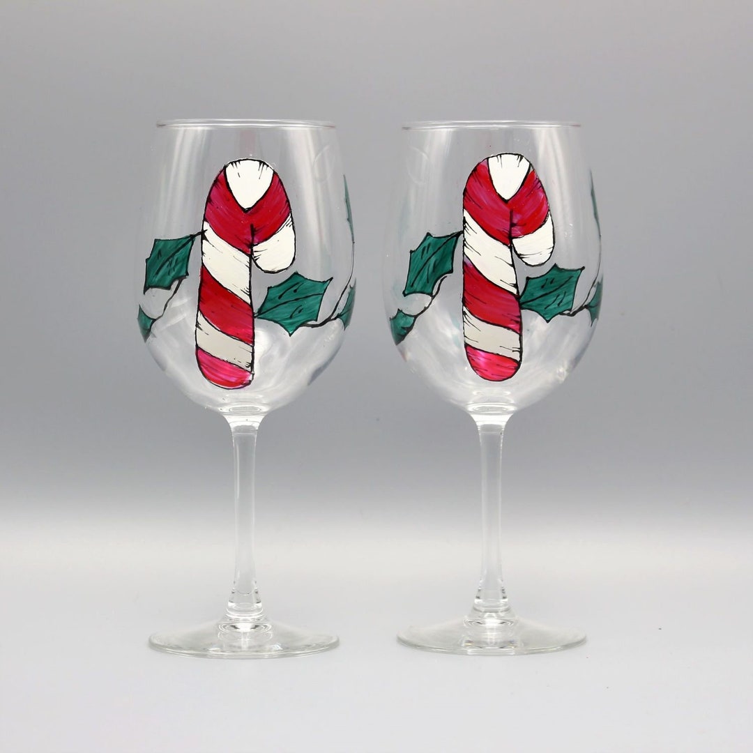 Painted Candy Cane Wine Glasses, Painted Christmas Wine Glasses, Sweet ...