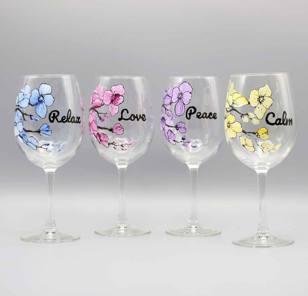 Painted Inspirational Wine Glasses, Set of Four Inspirational Wine ...