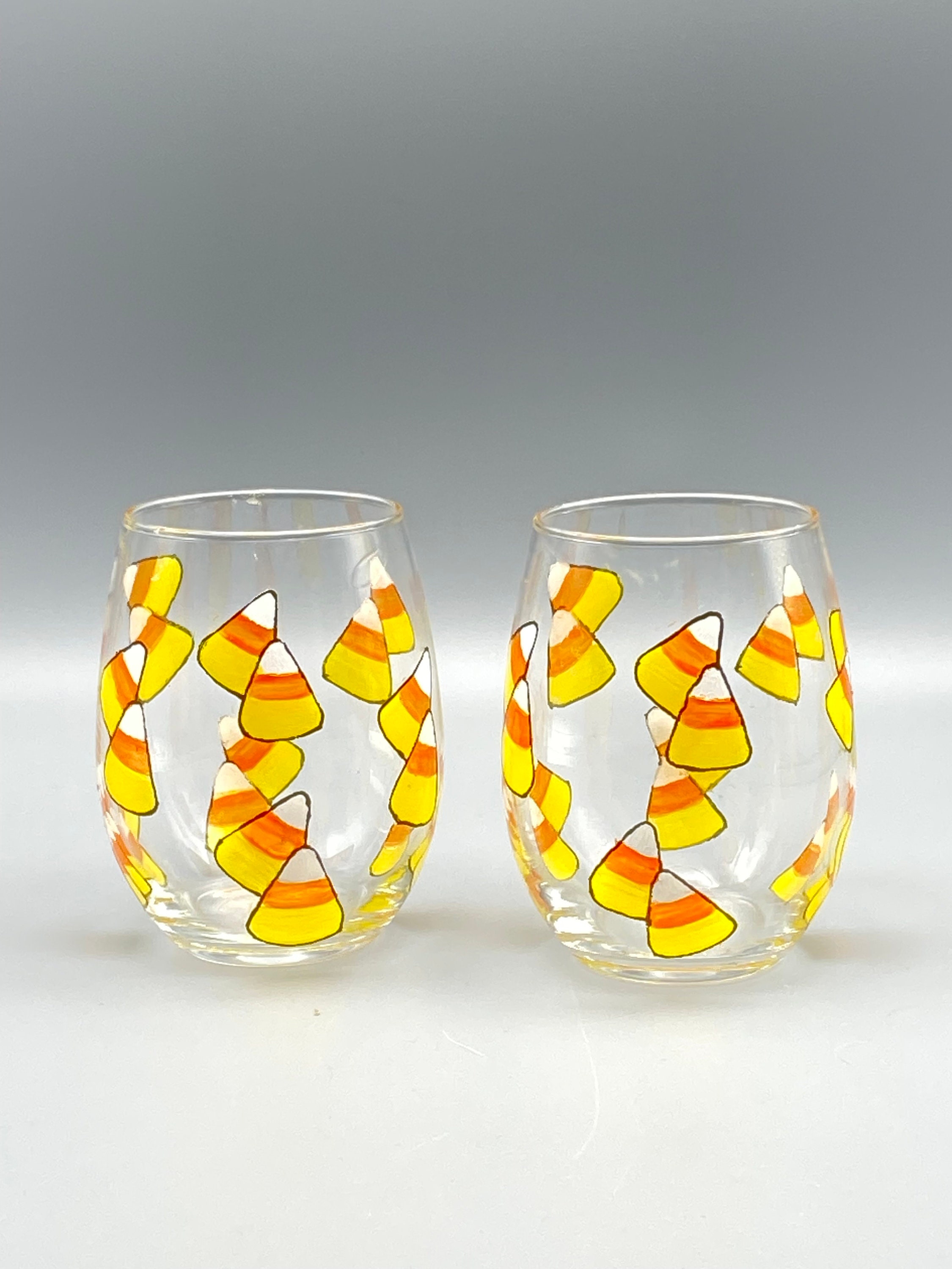 Hand Painted Candy Corn Wine Glasses - Fall Themed Glassware - Festive ...