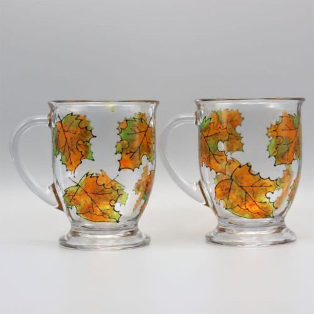 Painted Fall Mugs, Maple Leaf Design, Maple Leaf Mugs, Fall Tableware ...