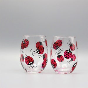 Painted Ladybug Wine Glasses, Whimsical Ladybugs, Ladybug Wine Glasses ...