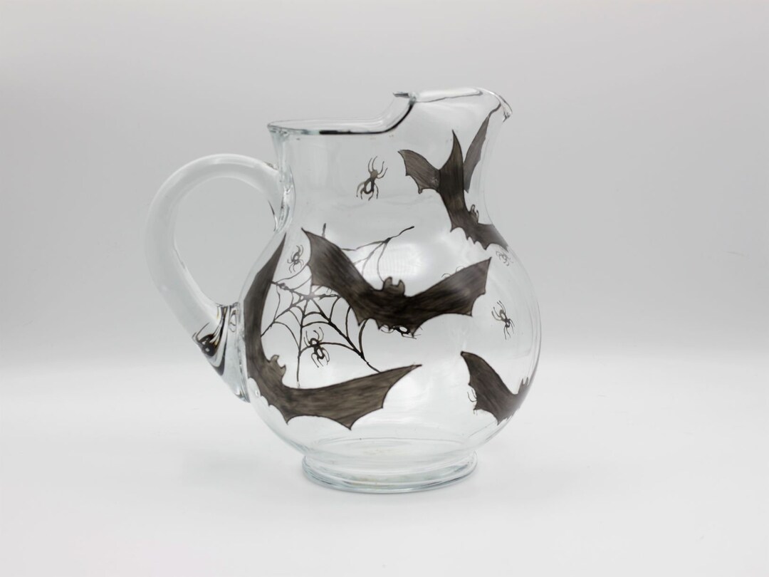 Painted Halloween Pitcher, Spooky Halloween Design, Scary Bats and ...
