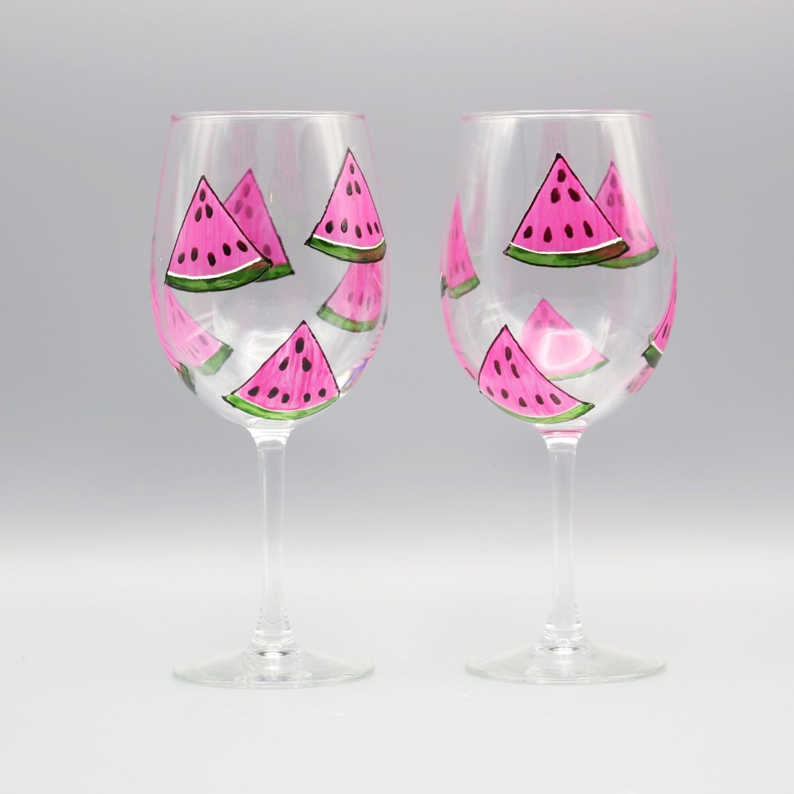 Painted Watermelon Pieces Wine Glasses, Hand Painted Wine Glasses ...