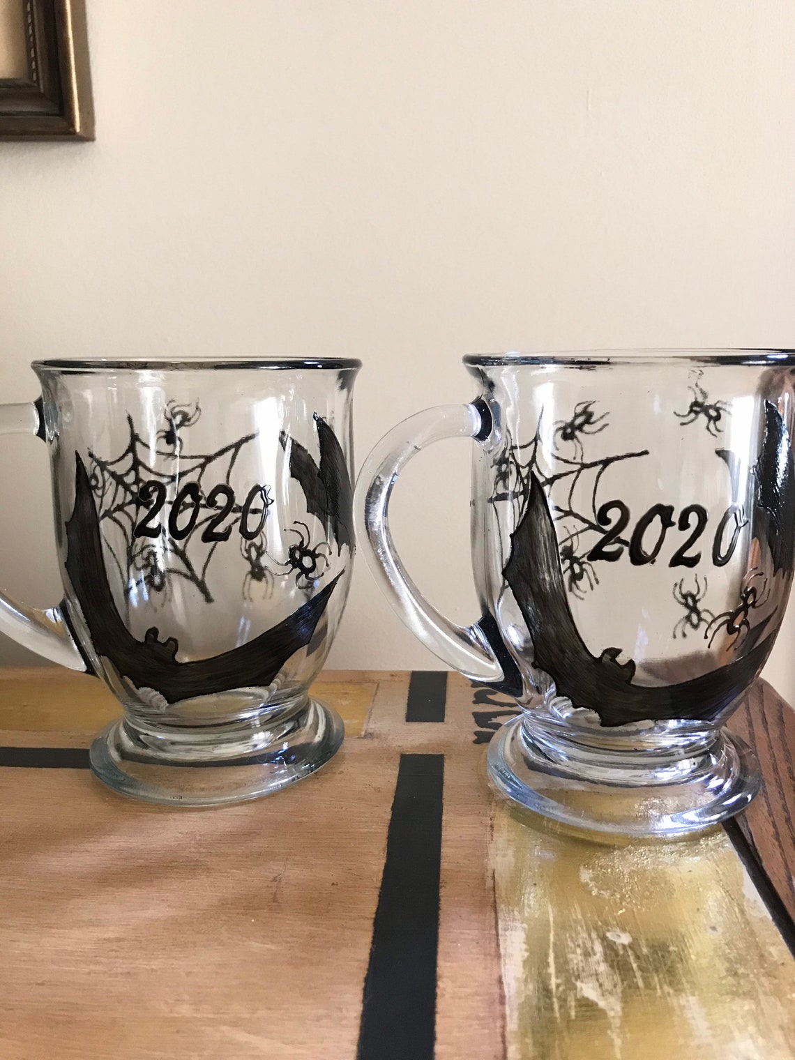 Painted Halloween Mugs Set Hand Painted Mugs Spooky - Etsy