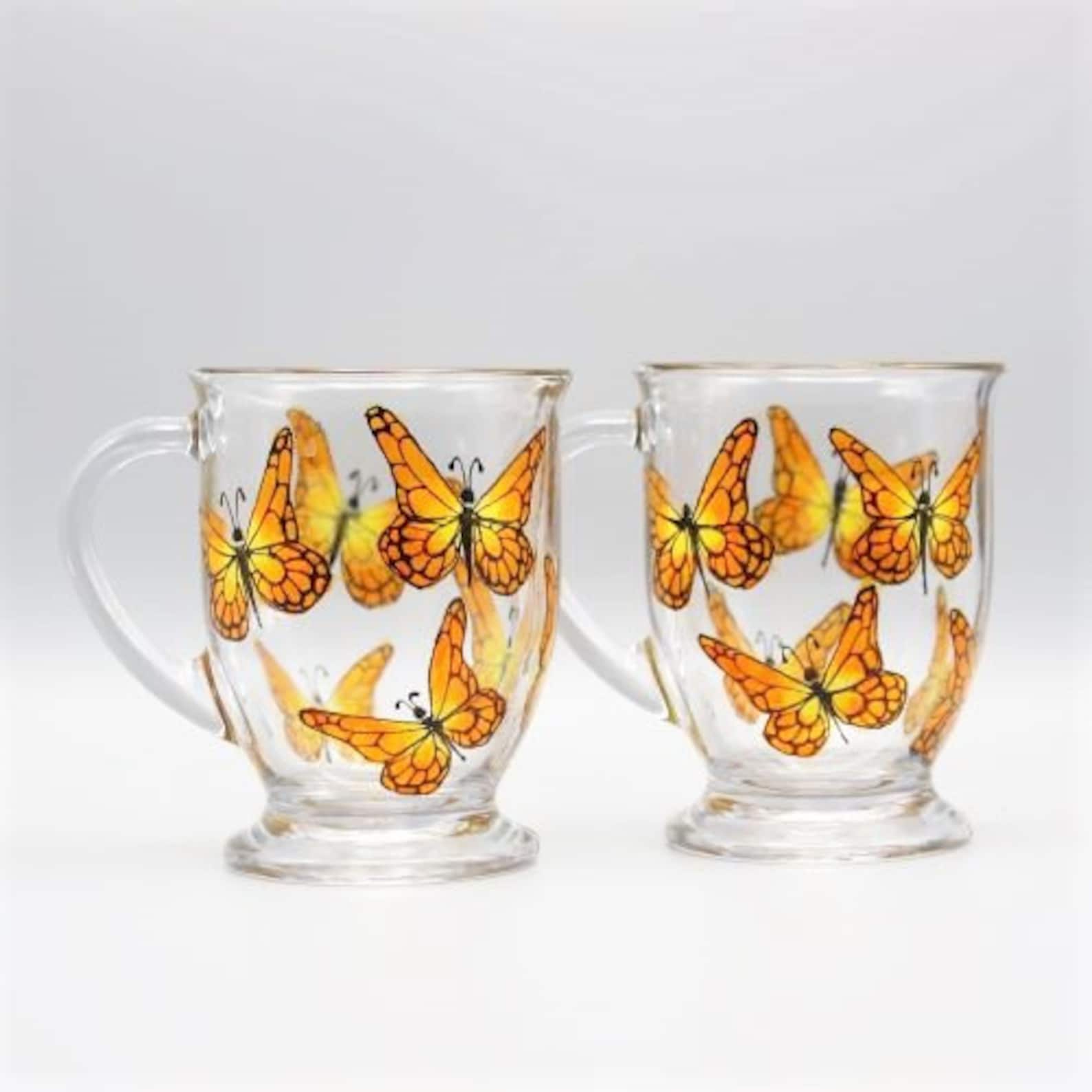 Hand Painted Butterfly Mugs, Beautiful! Monarch Butterfly Design, Great ...