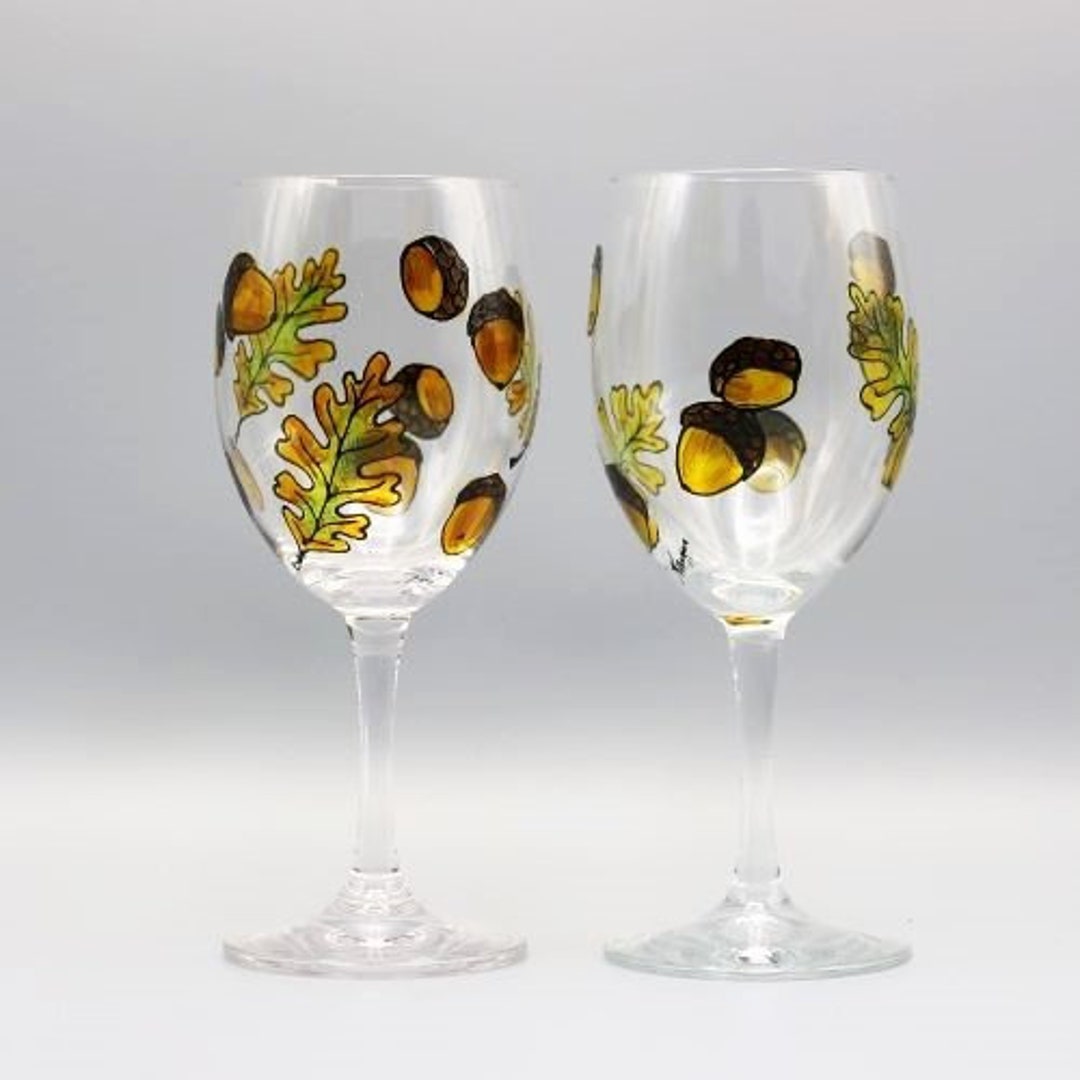 Painted Fall Wine Glasses, Beautiful Fall Design, Natures Own Acorn ...