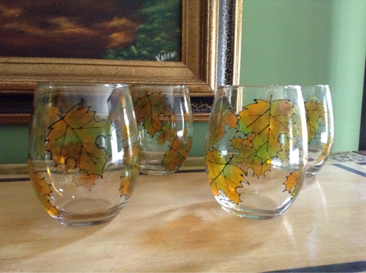 Painted Fall Wine Glasses, Painted Wine Glasses, Fall Stemless Wine ...