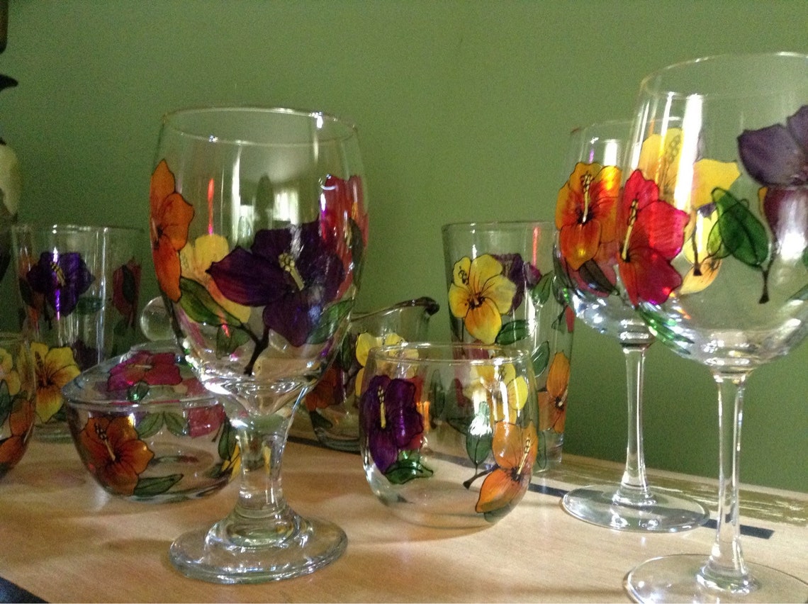 Hand Painted Hibiscus Coffee Mugs Large Colorful Hibiscus | Etsy