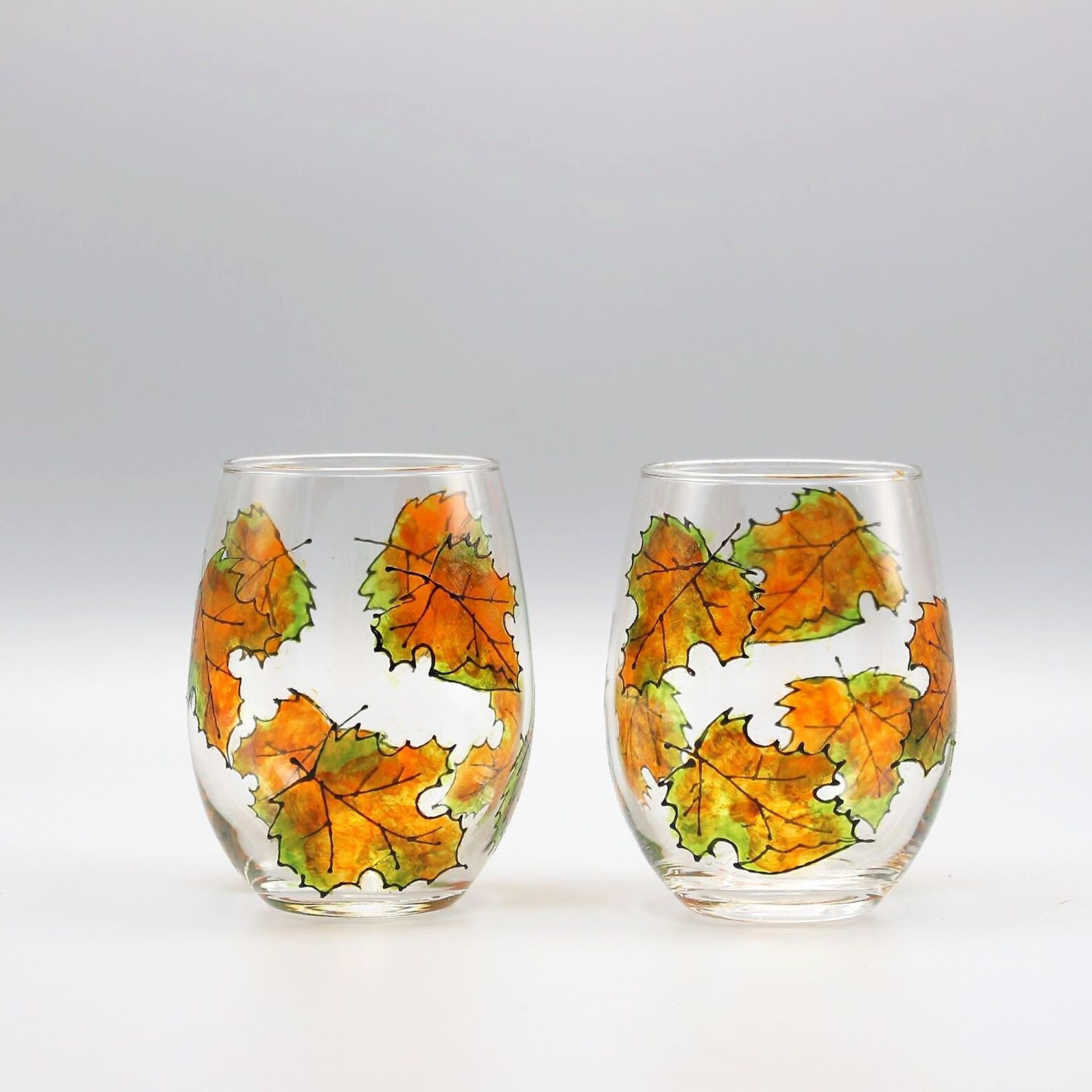Painted Fall Wine Glasses, Painted Wine Glasses, Fall Stemless Wine ...