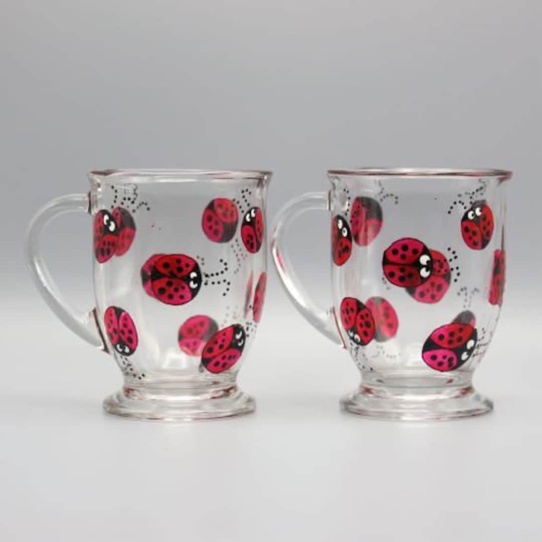 Painted Ladybug Mugs, Painted Mug Set, Whimsical Ladybug Design ...