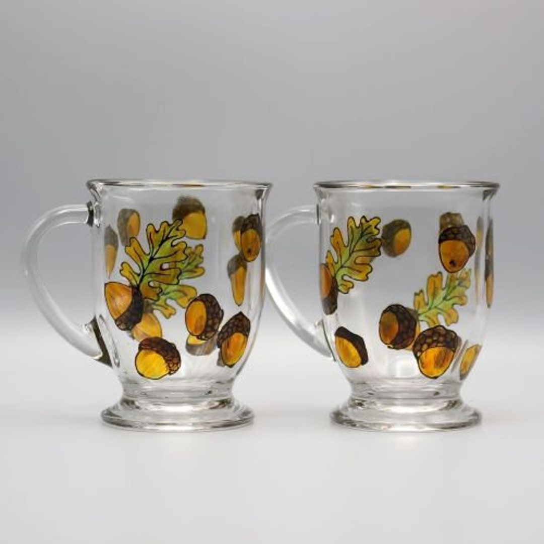 Painted Fall Coffee Mugs, Painted Fall Mugs, Natures Own Acorn Design ...