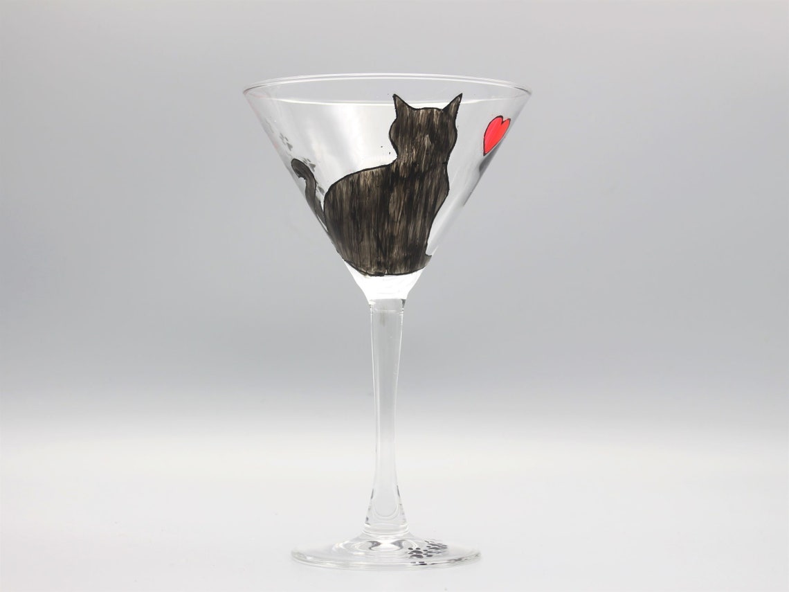 Hand Painted Cat Martini Glass Painted Cat Silhouette Martini - Etsy