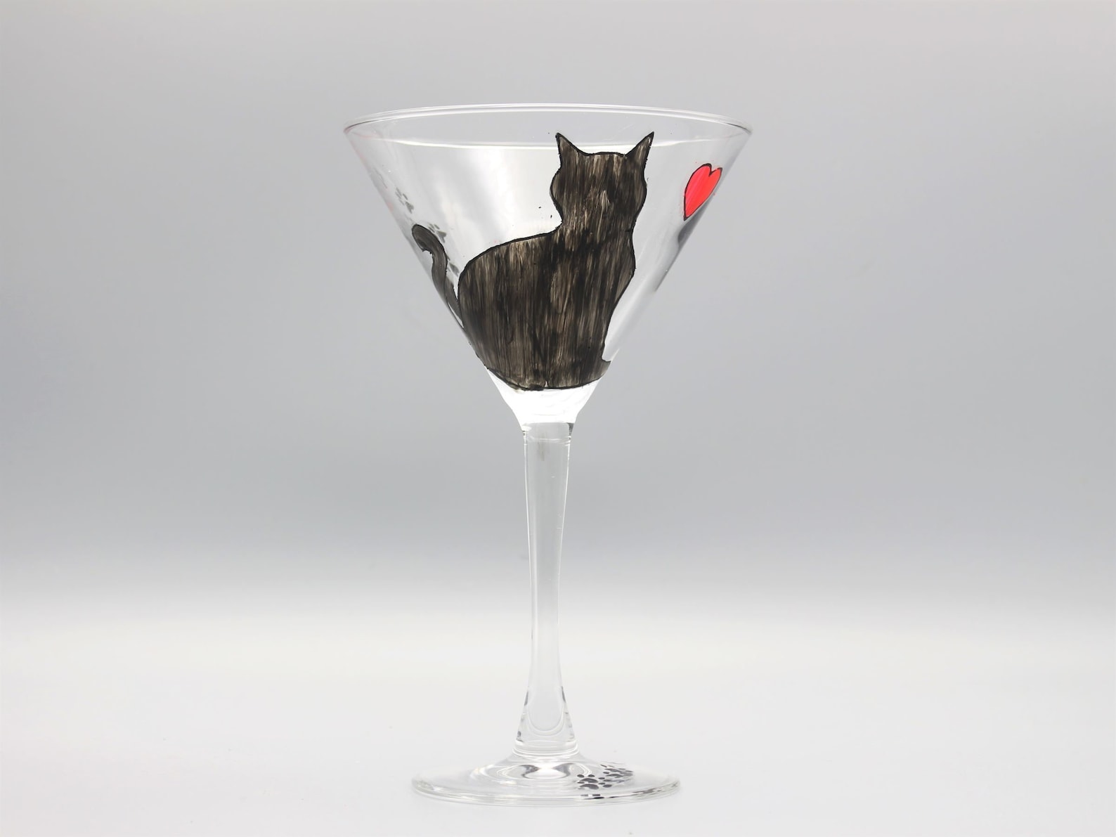 Hand Painted Cat Martini Glass, Painted Cat Silhouette Martini Glass ...