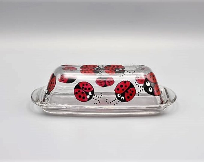 Painted Ladybug Butter Dish, Painted Butter Dish, Whimsical Ladybug ...