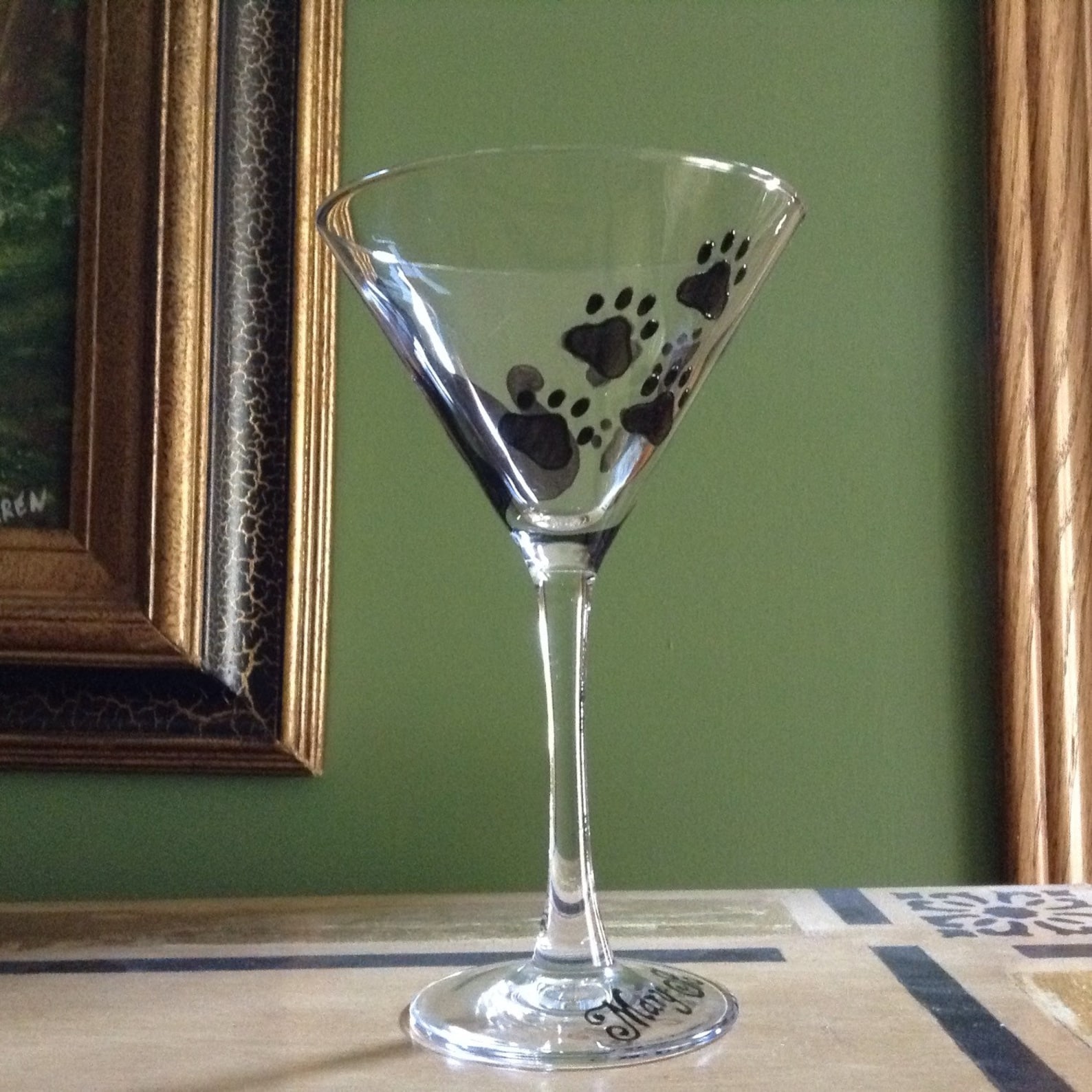 Hand Painted Cat Martini Glass, Painted Cat Silhouette Martini Glass ...