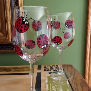 Painted Ladybug Wine Glasses, Whimsical Ladybugs, Ladybug Wine Glasses ...