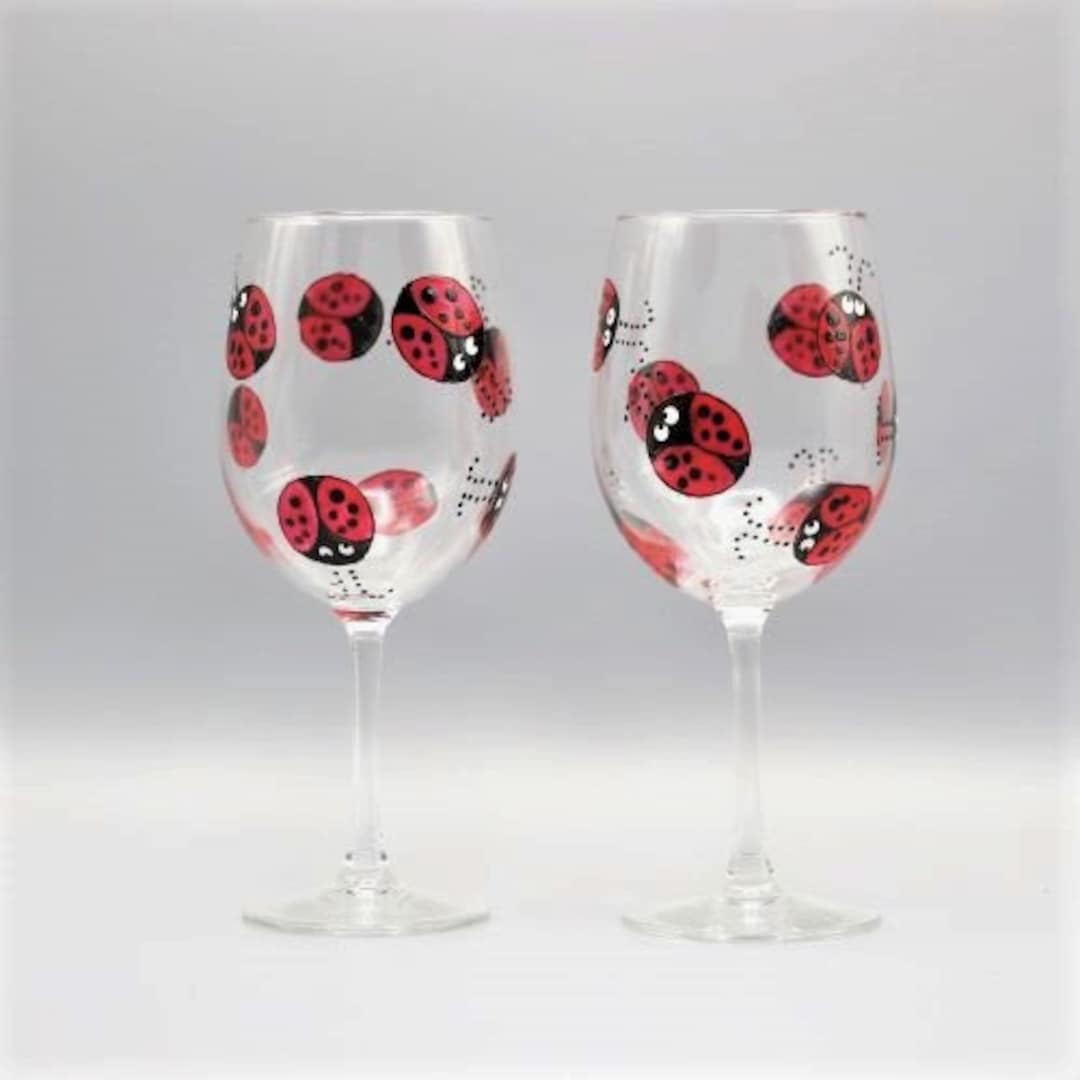 Painted Ladybug Wine Glasses, Whimsical Ladybugs, Ladybug Wine Glasses ...