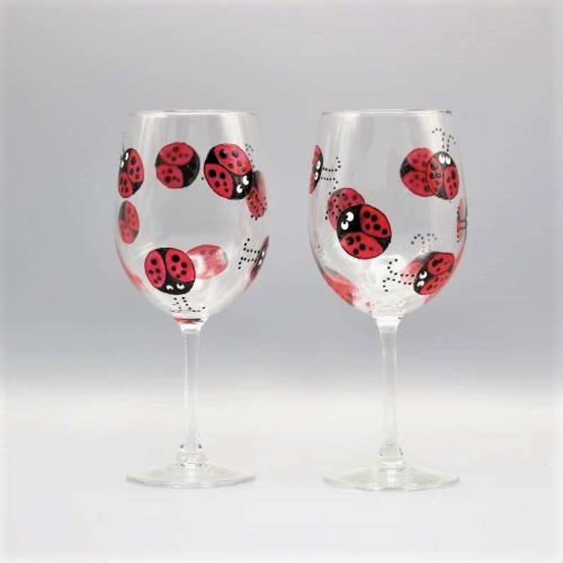 Painted Ladybug Wine Glasses Whimsical Ladybugs Ladybug Wine - Etsy