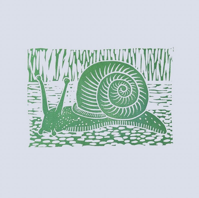 Snail - Linocut Illustration - Handmade Wall Art - Etsy