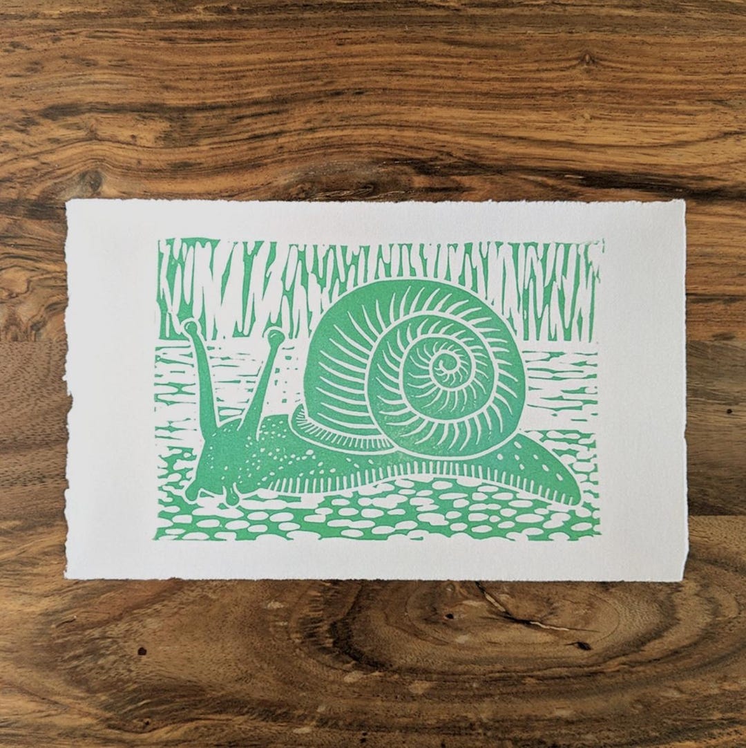 Snail - Linocut Illustration - Handmade Wall Art - Etsy