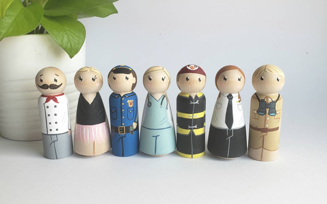 Community Helpers Peg Dolls, Community Helper Toy, Handpainted Toy ...
