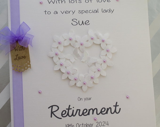 Large 8" Personalised Retirement Card, Flower Retirement Card, Female ...