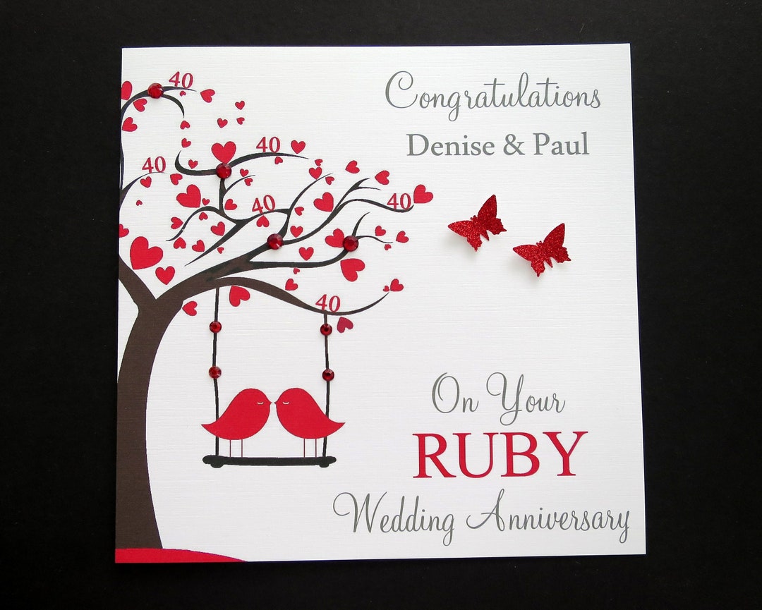 Large 8" Personalised Handmade Ruby Wedding Anniversary Card 40th ...