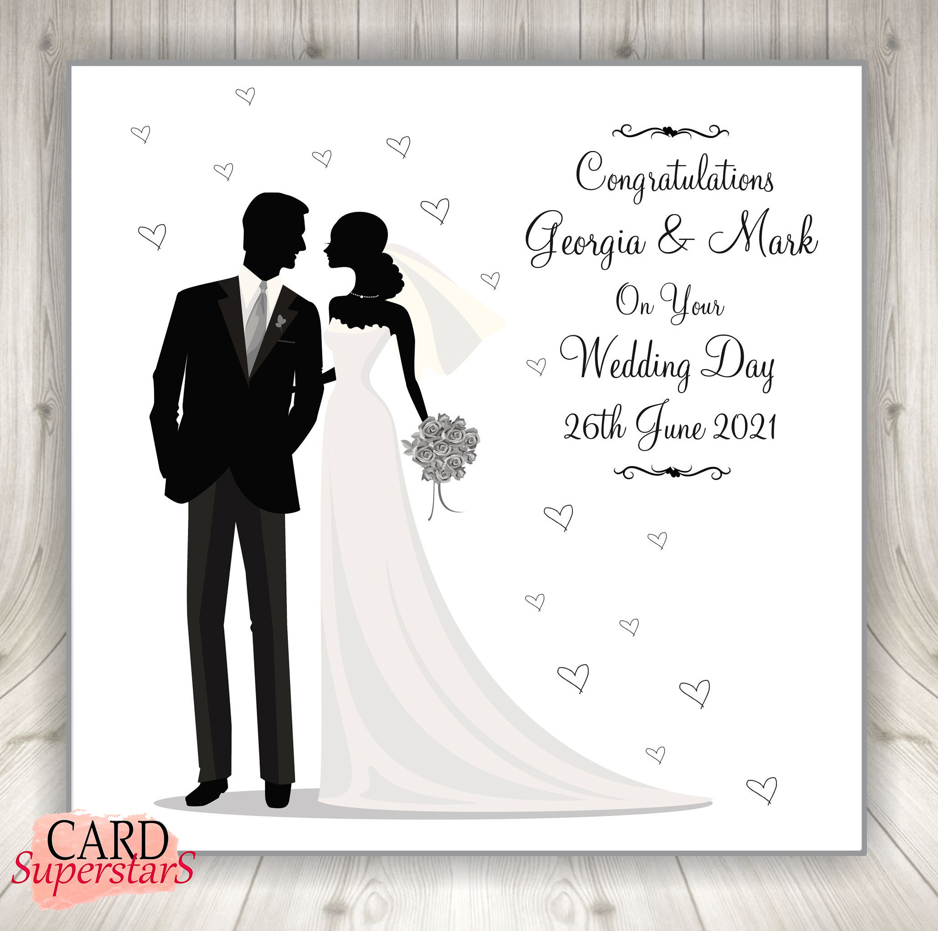 Large 8"" Personalised Wedding Card, Wedding Day Card, Bride & Groom ...