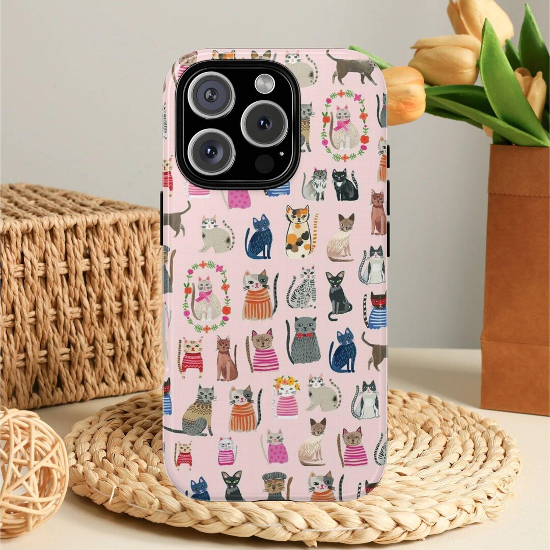 Cat Pattern Phone Case | Cute Kawaii Kitten iPhone 16 15 14 Samsung S25 ...