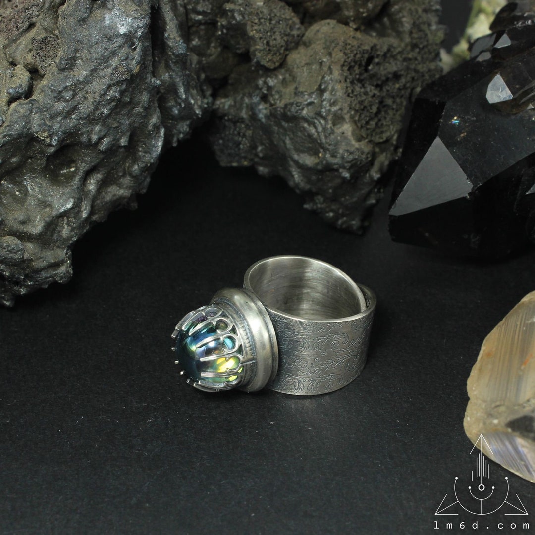 Crystal Ball Divination Ring Sterling Silver Handmade B0000 - Etsy