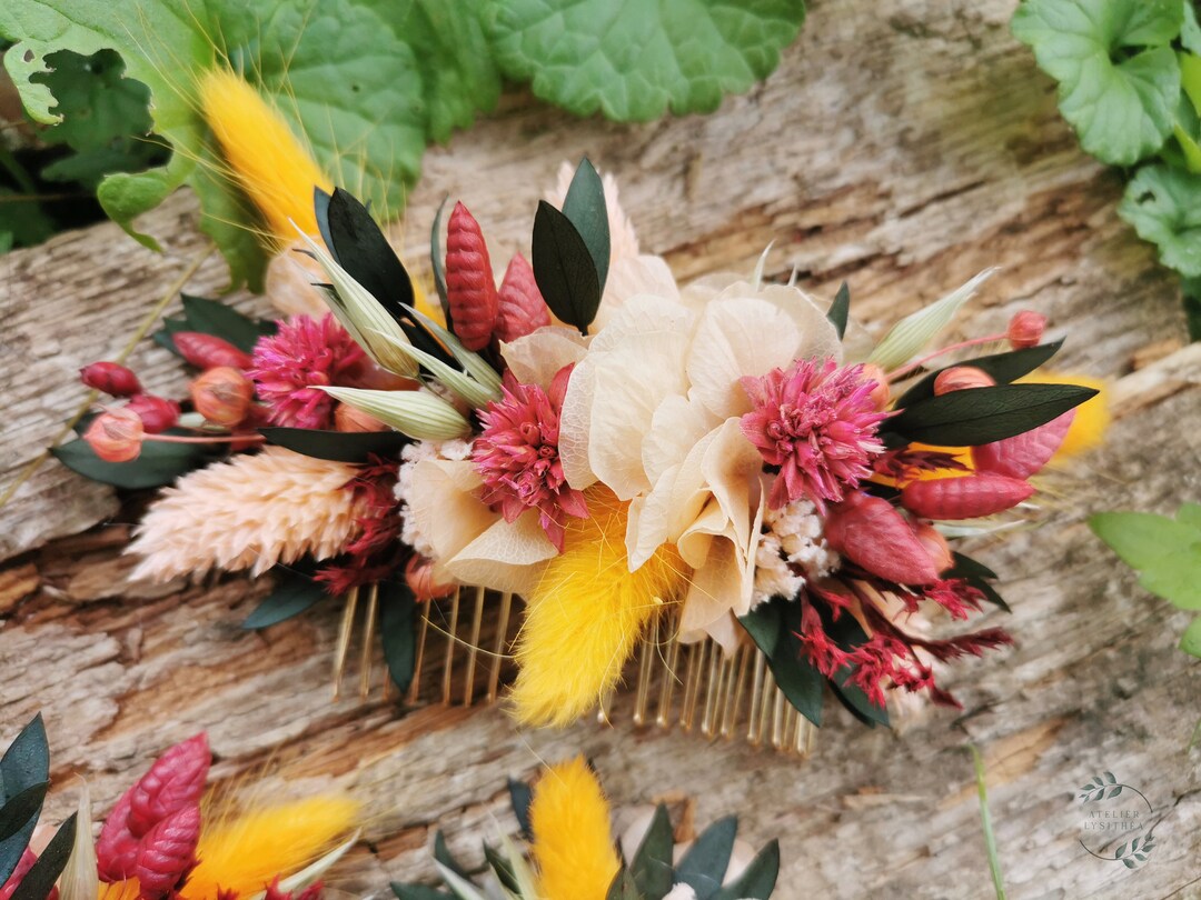 Flower Comb maeve Dried and Stabilized Flowers Fern Eucalyptus Orange ...