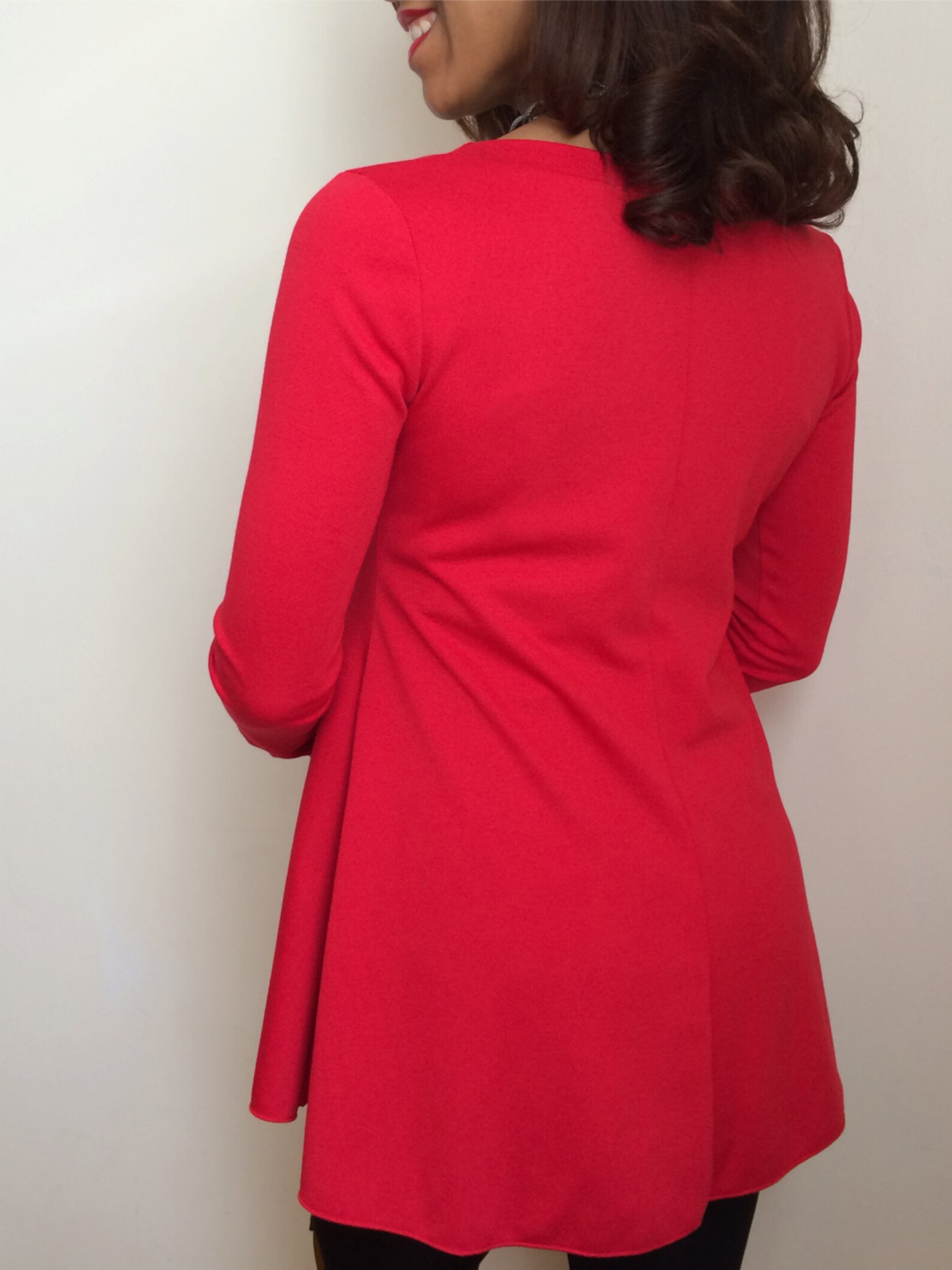 Red Maternity Top With Heart - Long Sleeve Top - Scoop Neck Maternity ...