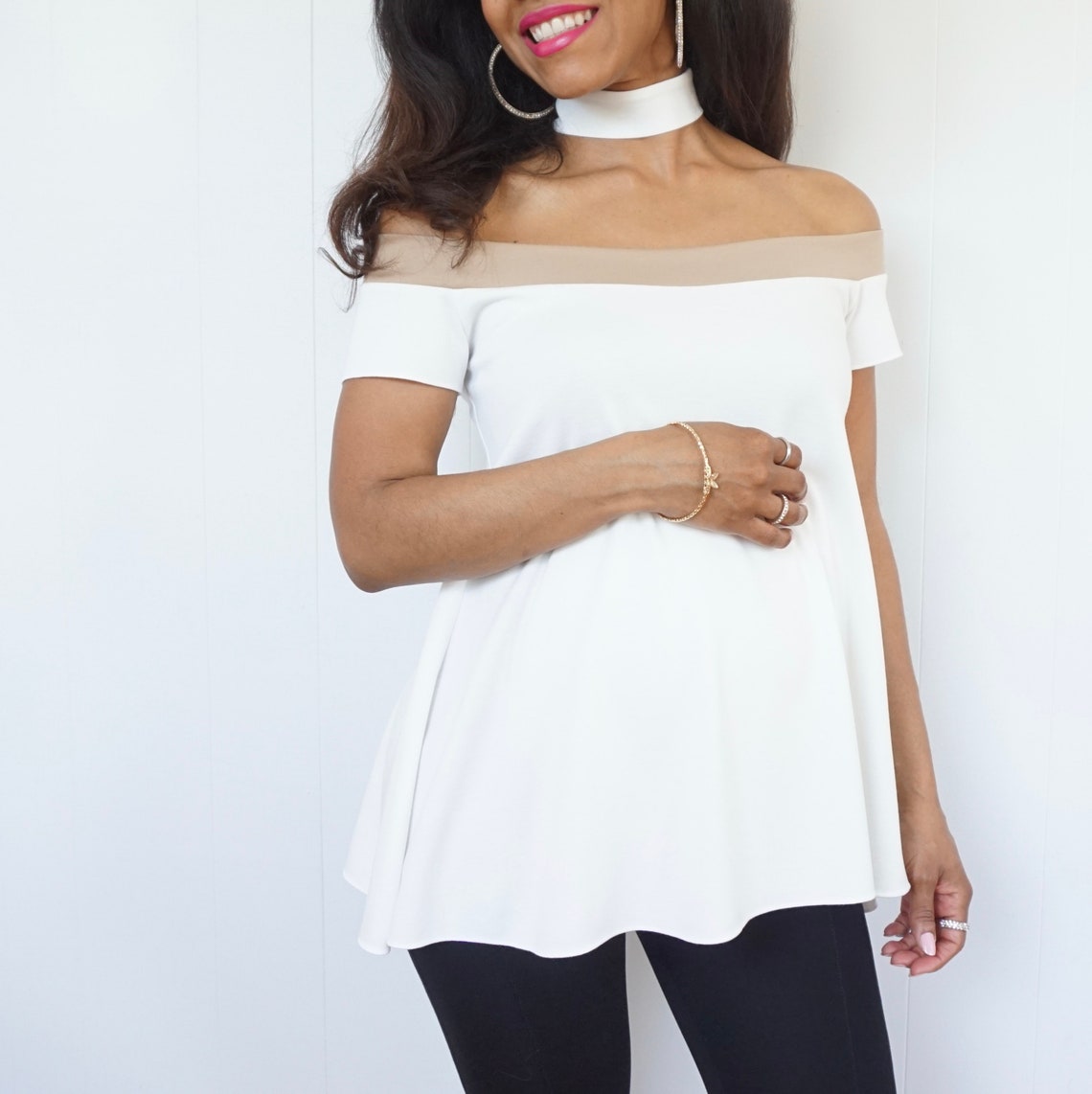 Short Sleeve off the Shoulder Maternity Top - White Maternity Shirt ...