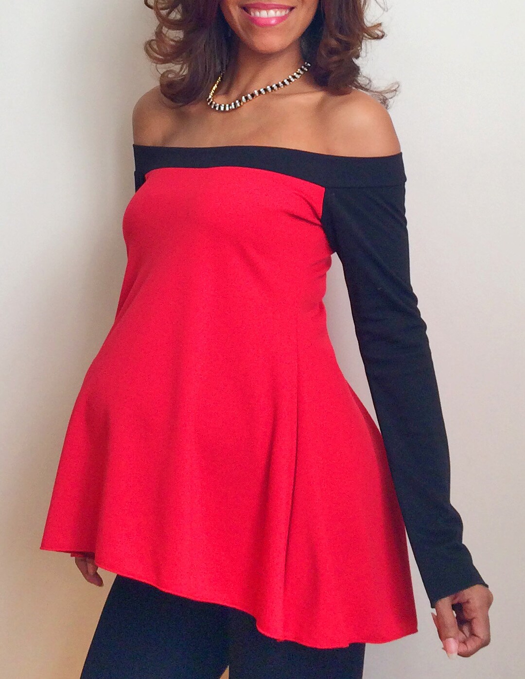 Off the Shoulder Maternity Top - Long Sleeve Shirt in Red and Black ...