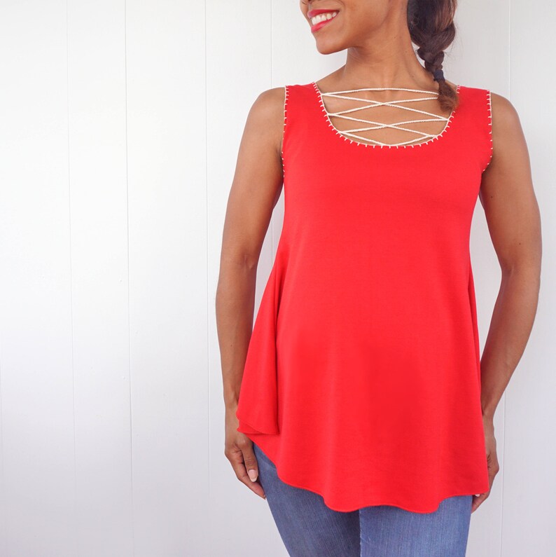 Sleeveless Maternity Top With Lace up Front - Red Boho Lace up Top With ...