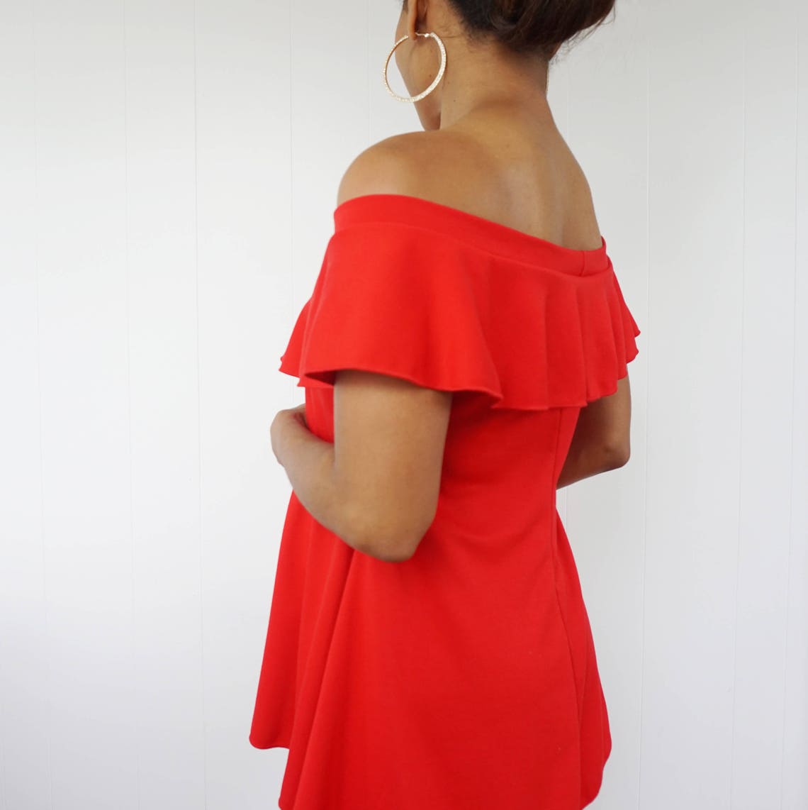 Maternity Tops - Red off Shoulder Top With Ruffle Detail - Red Top With ...