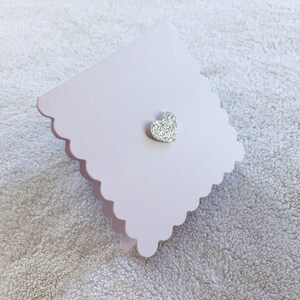 Blank Mini Note Card Scallop Edge Card Glitter Heart Pink Blue Silver ...
