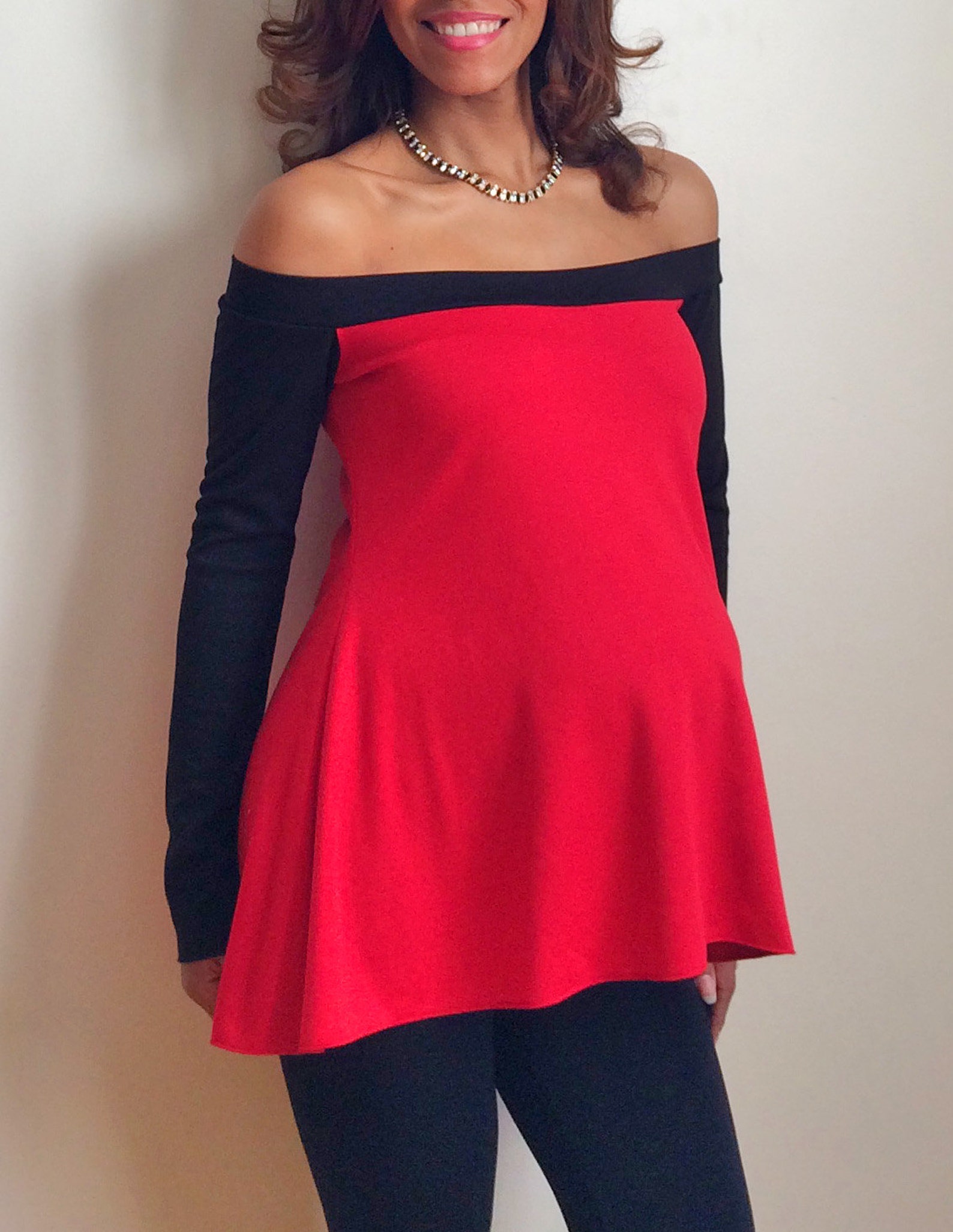 Off the Shoulder Maternity Top Long Sleeve Shirt in Red and | Etsy