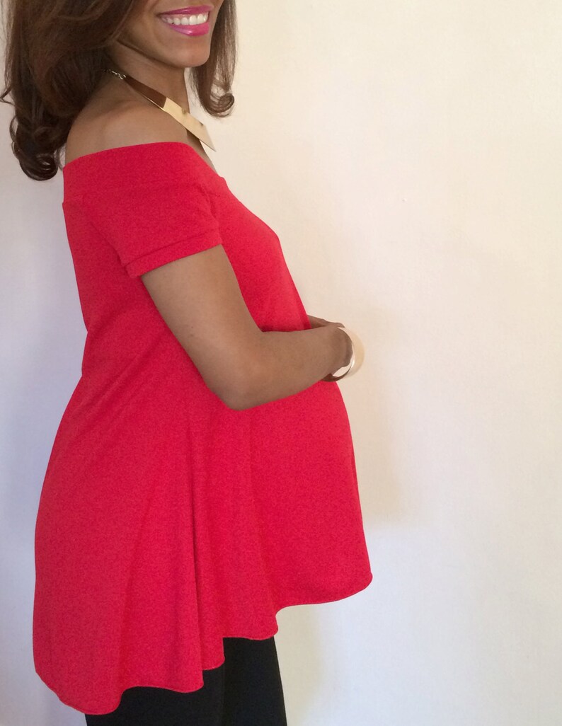 Off the Shoulder Maternity Top - Red Short Sleeve Top - Red Knit Shirt ...