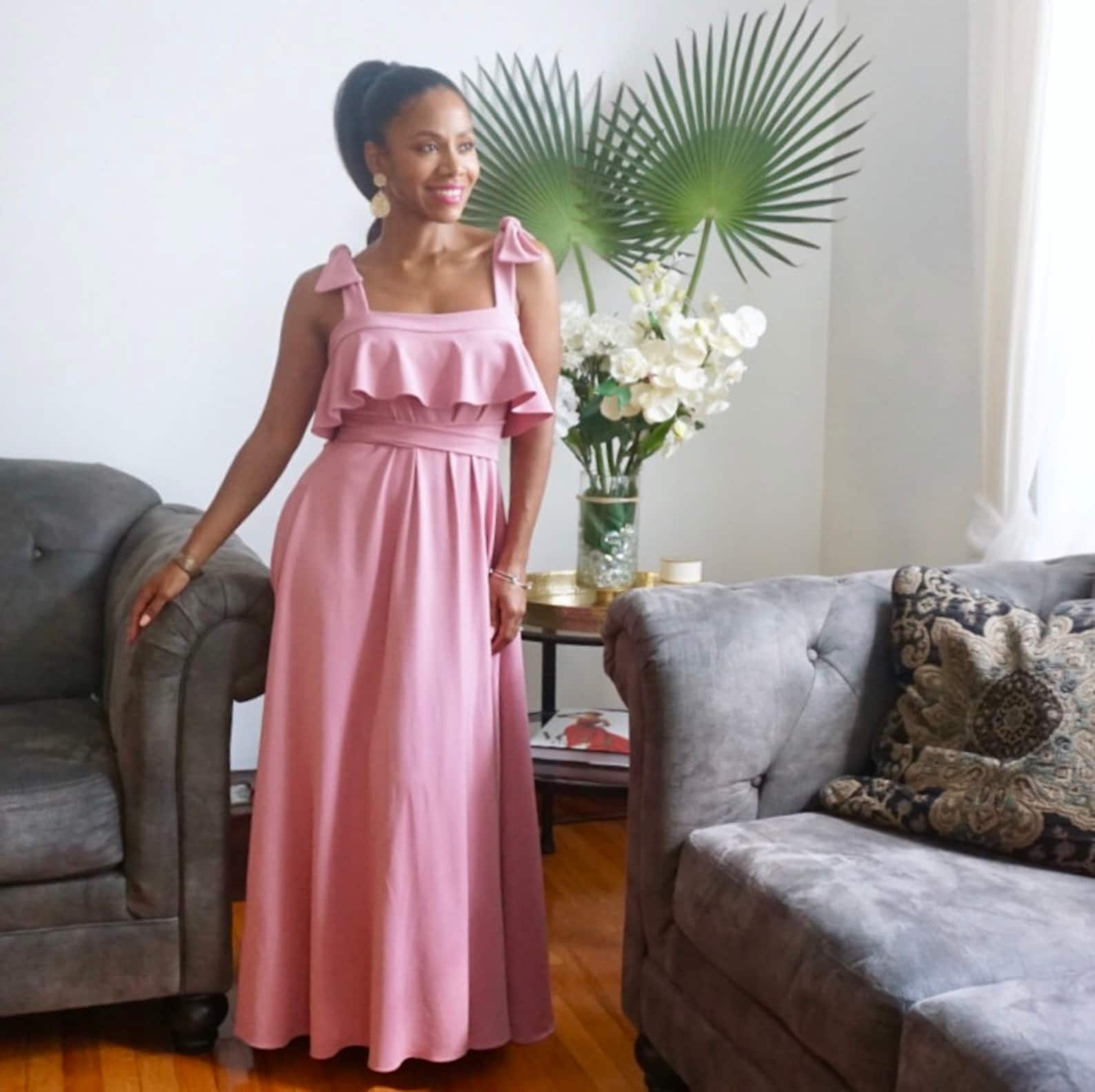 Mauve Gown With Ruffle - Tea Party Maxi Dress - Garden Party Baby ...