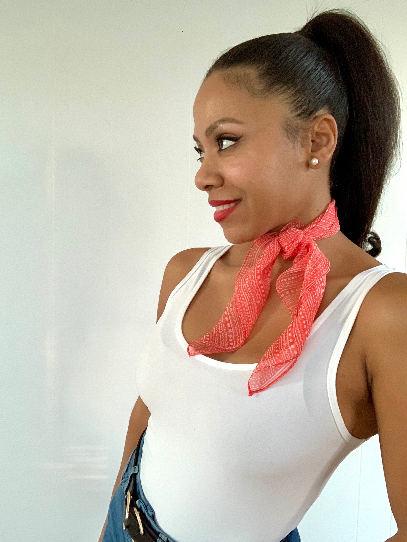 Silk Neck Scarf Red Print Silk Scarf Silk Chiffon Scarf - Etsy