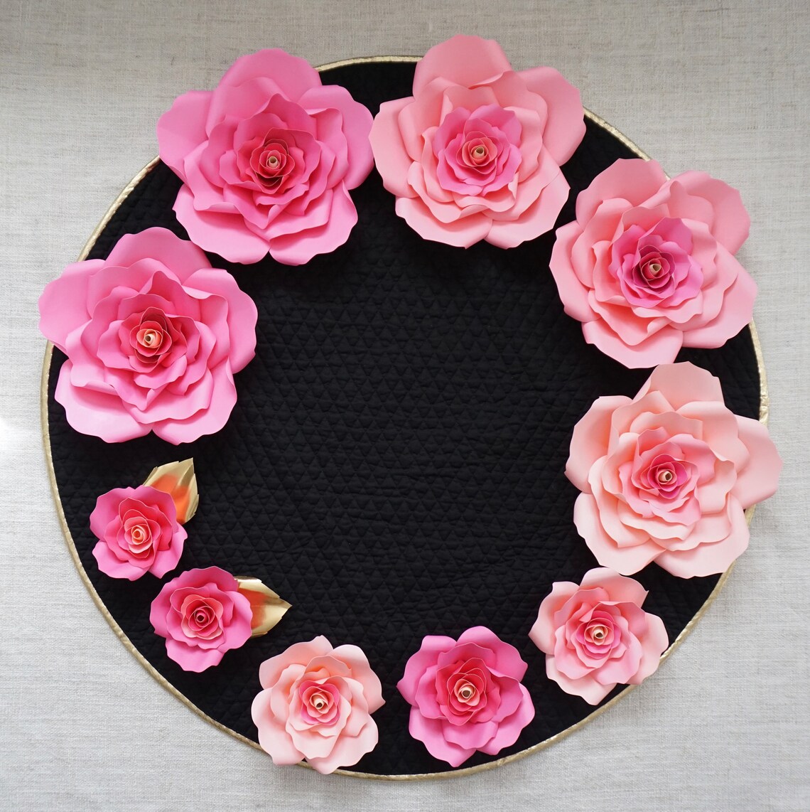 Pink Paper Flower Set Pink Paper Roses With Gold Detail - Etsy