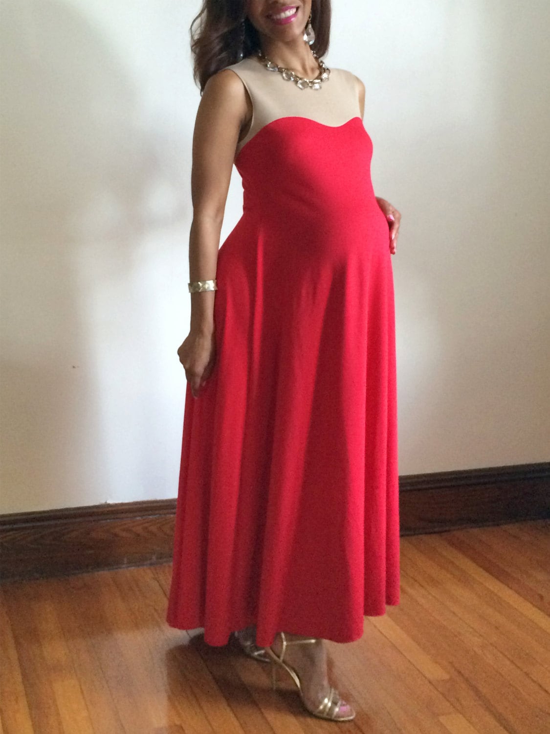 Red Maternity Dress - Sweetheart Dress - Strapless Look Dress in Red ...